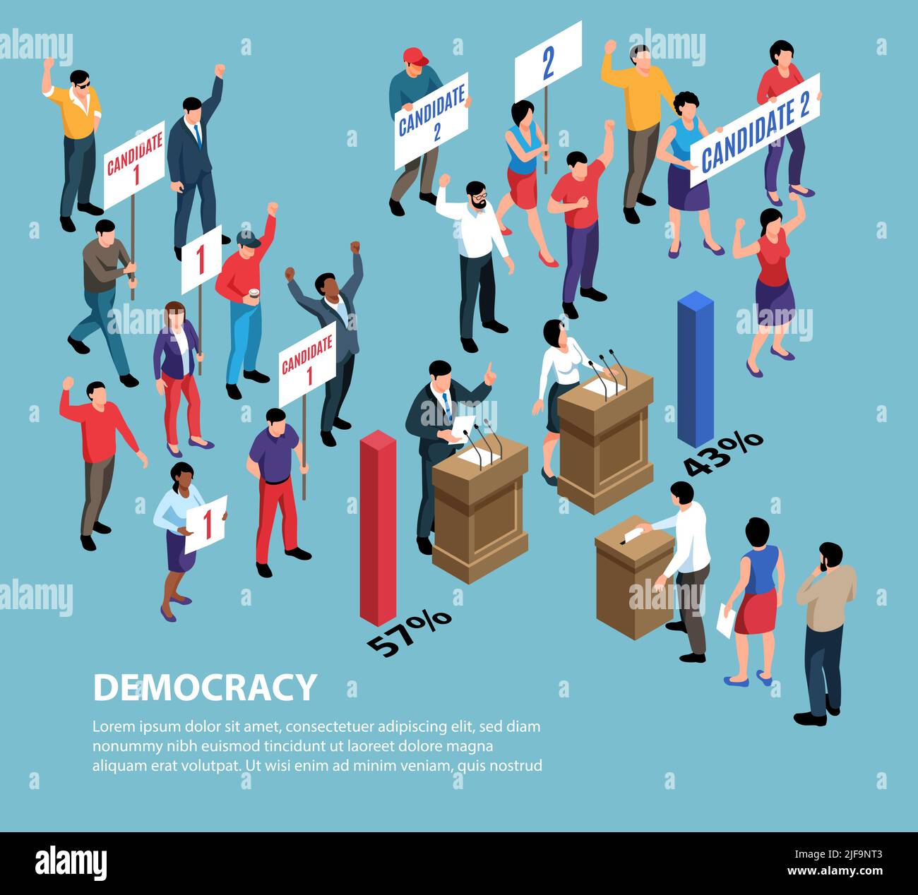 Isometric political systems background with characters of people ...
