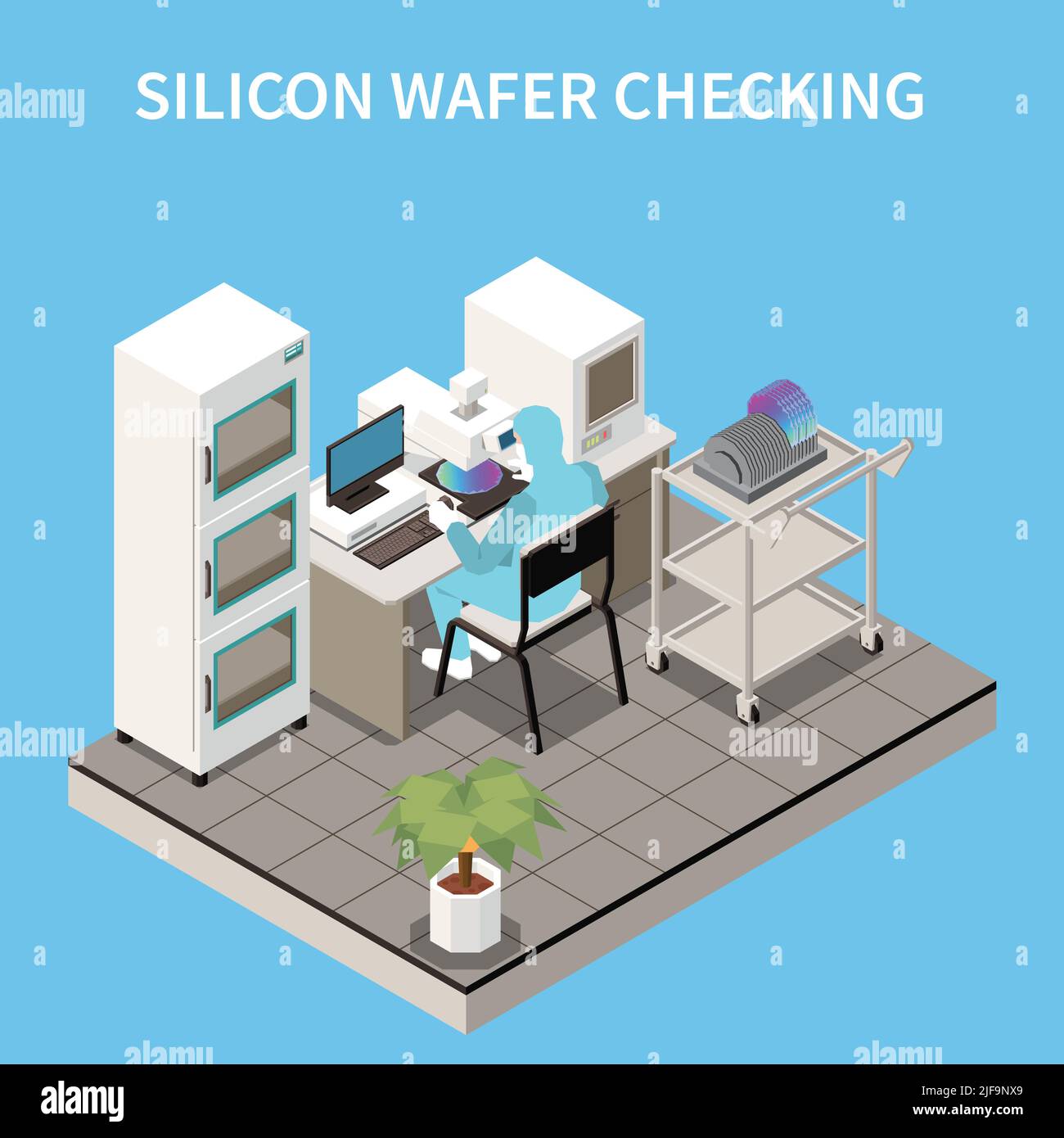 Semiconductor chip production isometric composition with character of ...