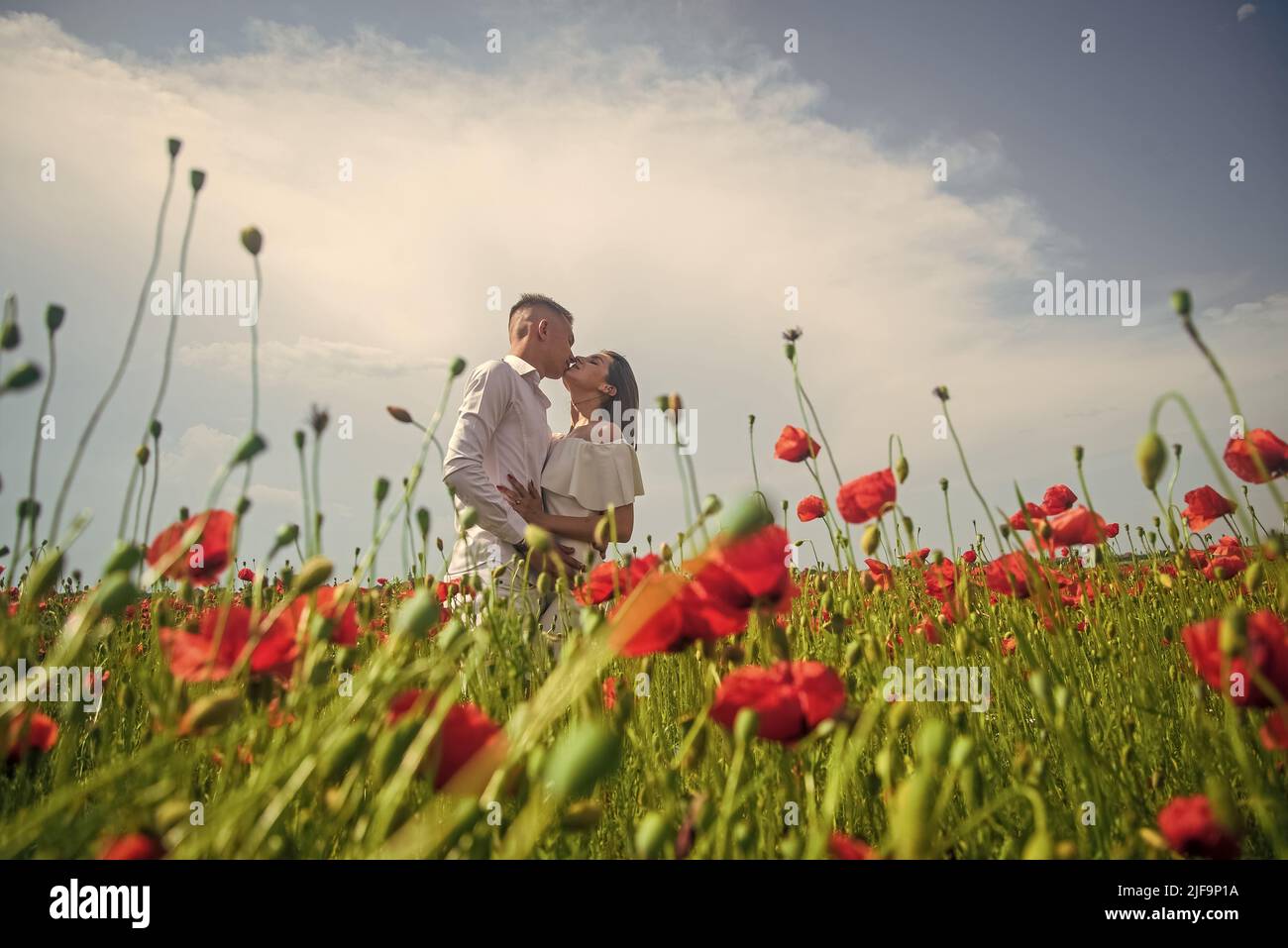 love and romance. opium. bride and groom on spring wedding. lovers in ...