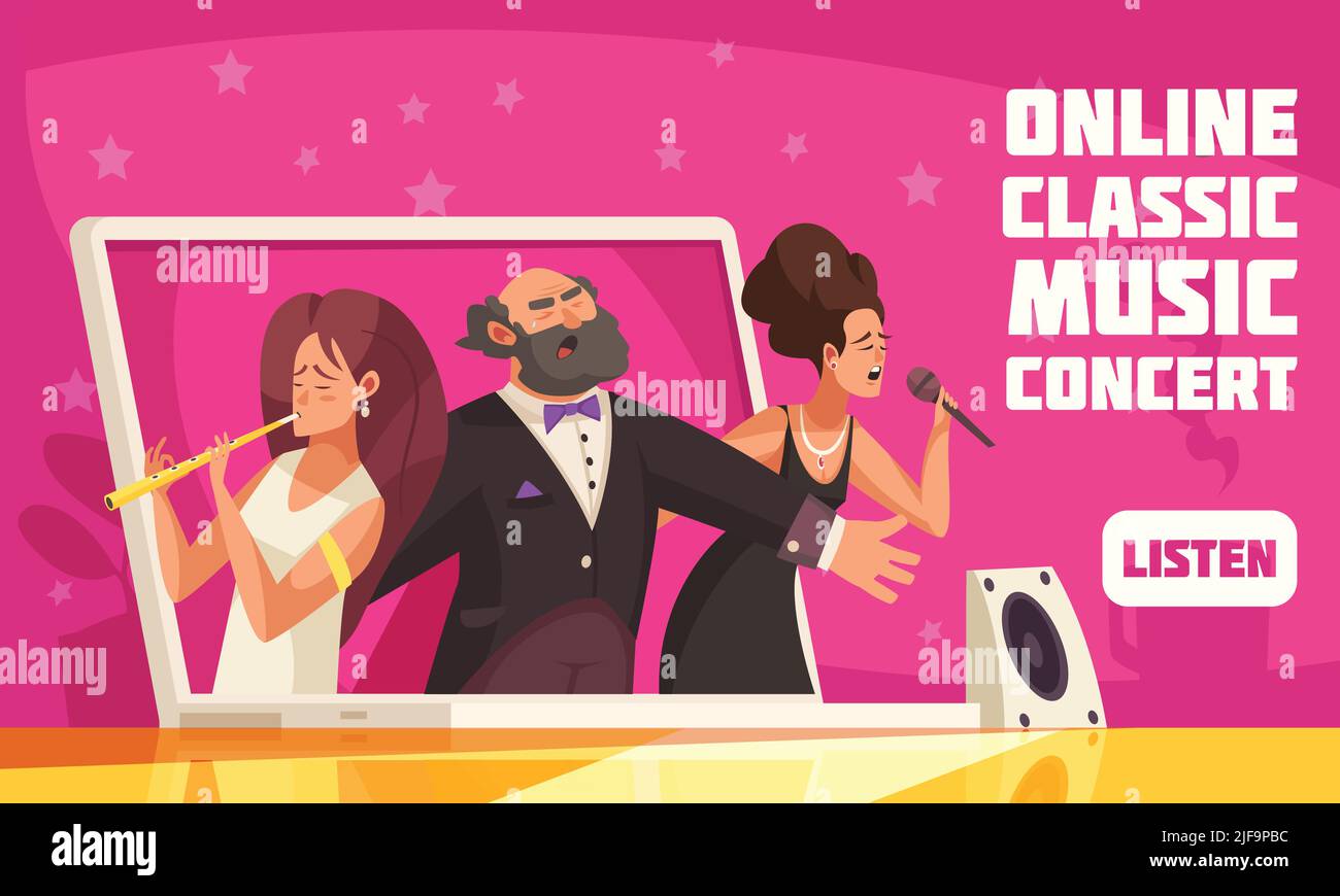 Online classic music concert landing page with listen button and images ...