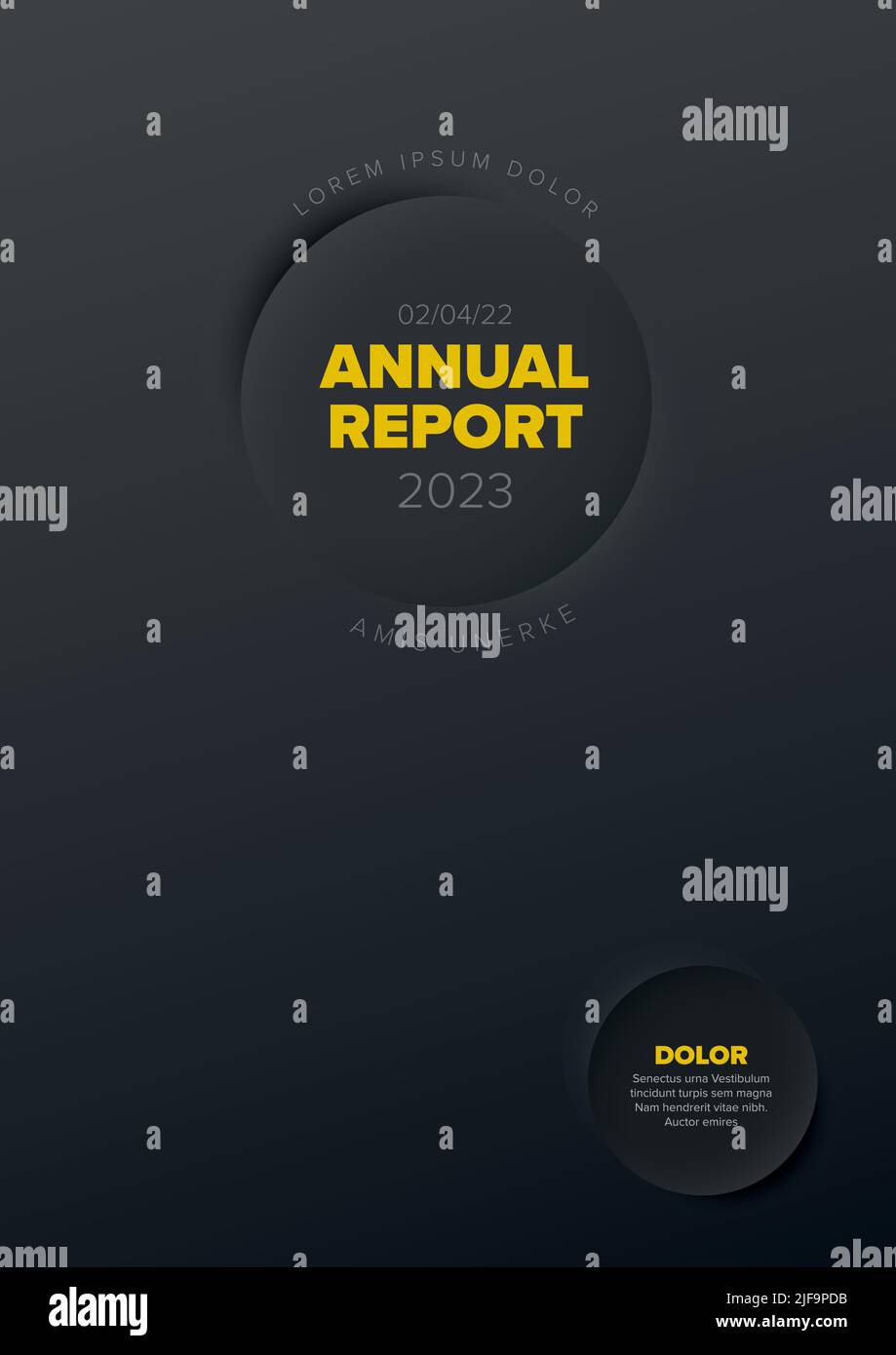 Vector abstract annual dark report cover template with sample text and ...