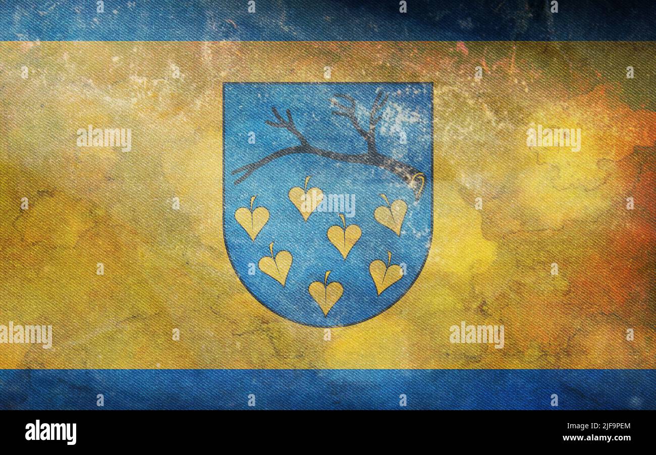 Top view of retro flag laziska Gorne, Poland with grunge texture ...