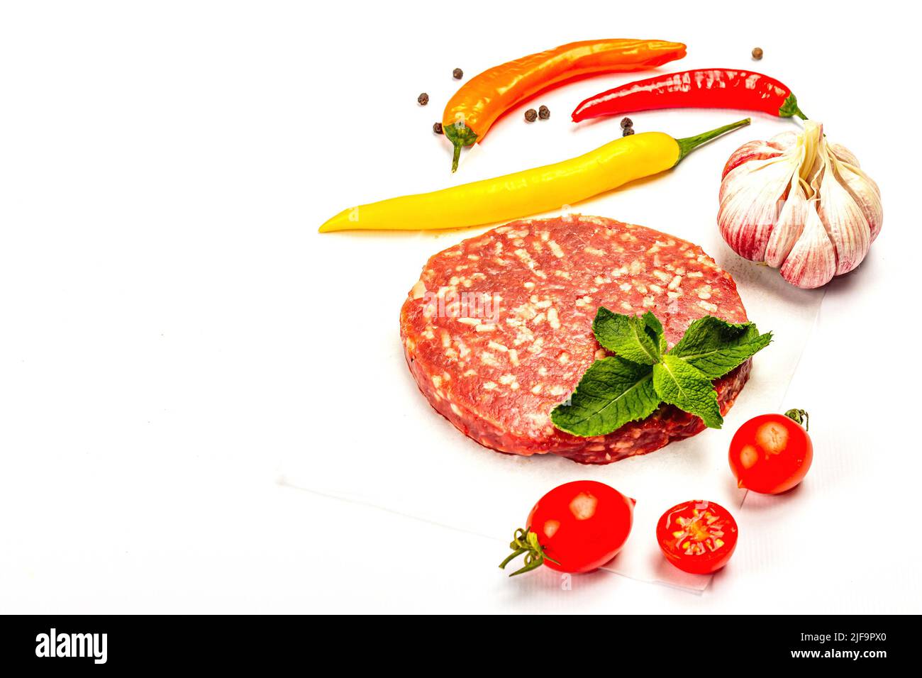 Raw steak cutlets from minced beef meat isolated on white background ...