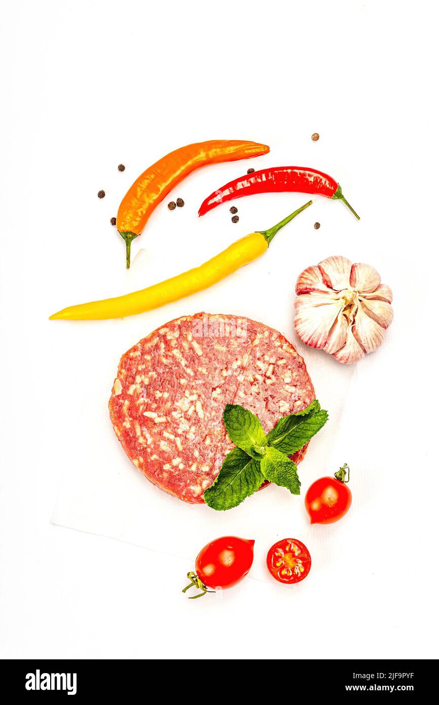 Raw steak cutlets from minced beef meat isolated on white background ...