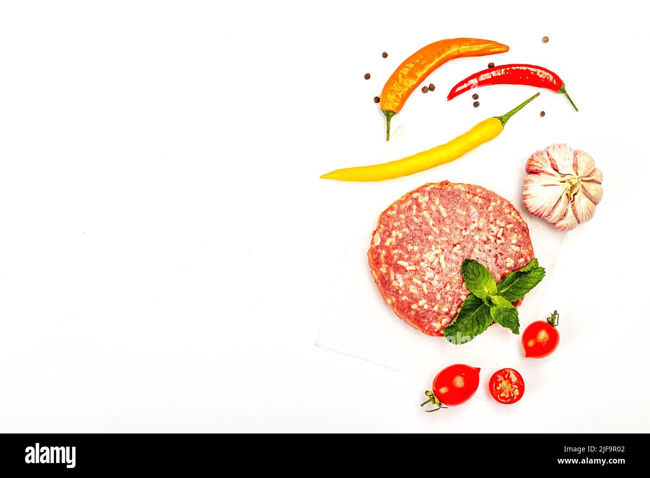 Raw steak cutlets from minced beef meat isolated on white background ...