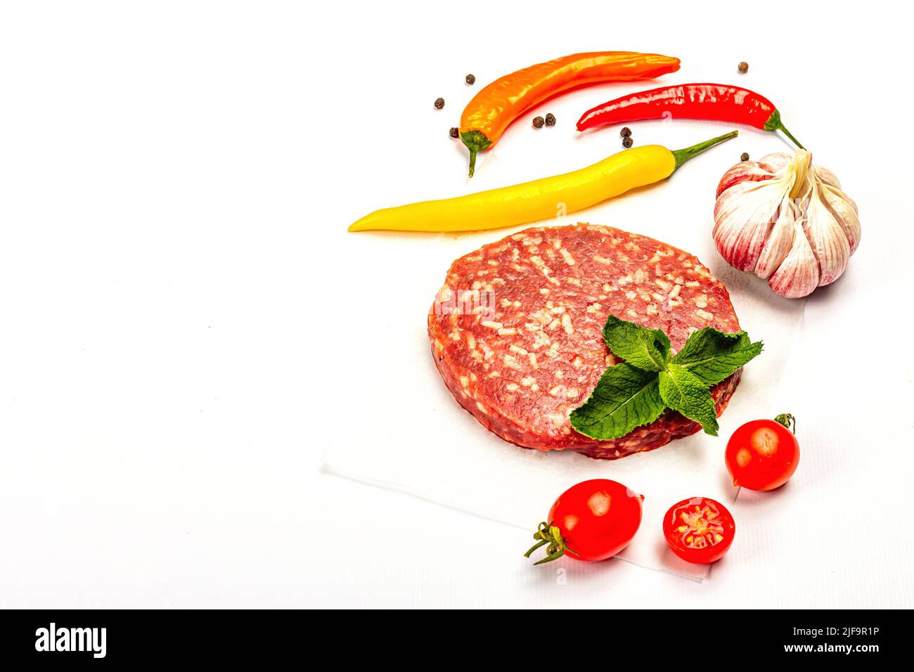 Raw steak cutlets from minced beef meat isolated on white background ...