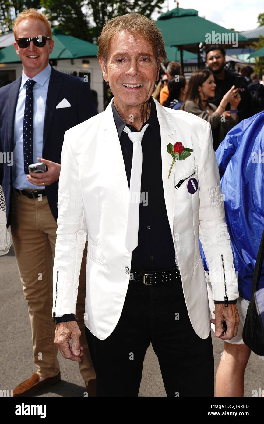 Sir Cliff Richard arrives during day five of the 2022 Wimbledon ...