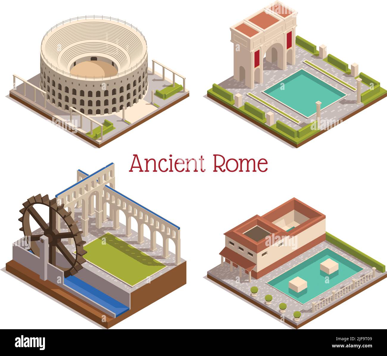 Ancient rome landmarks 4 isometric composition with colosseum forum ...