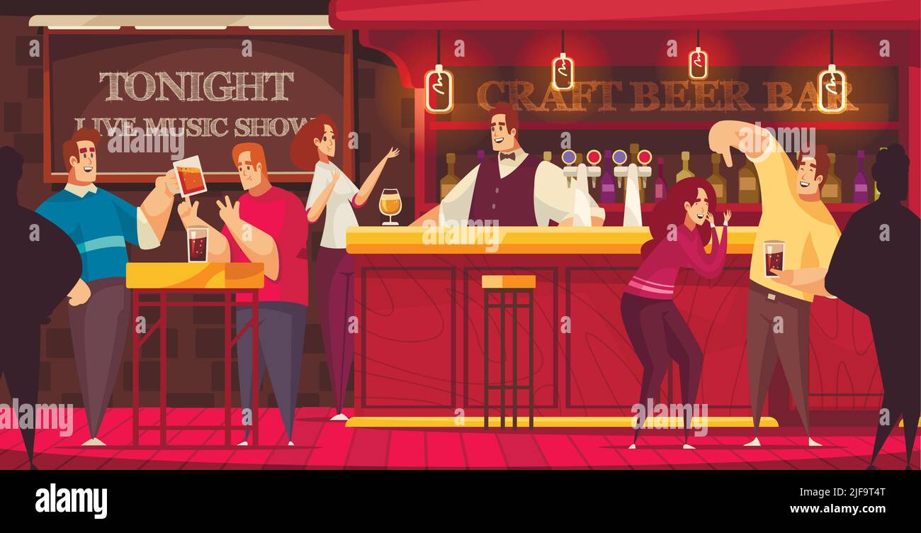 Bar live music illustration visitors have fun and chat at the bar ...