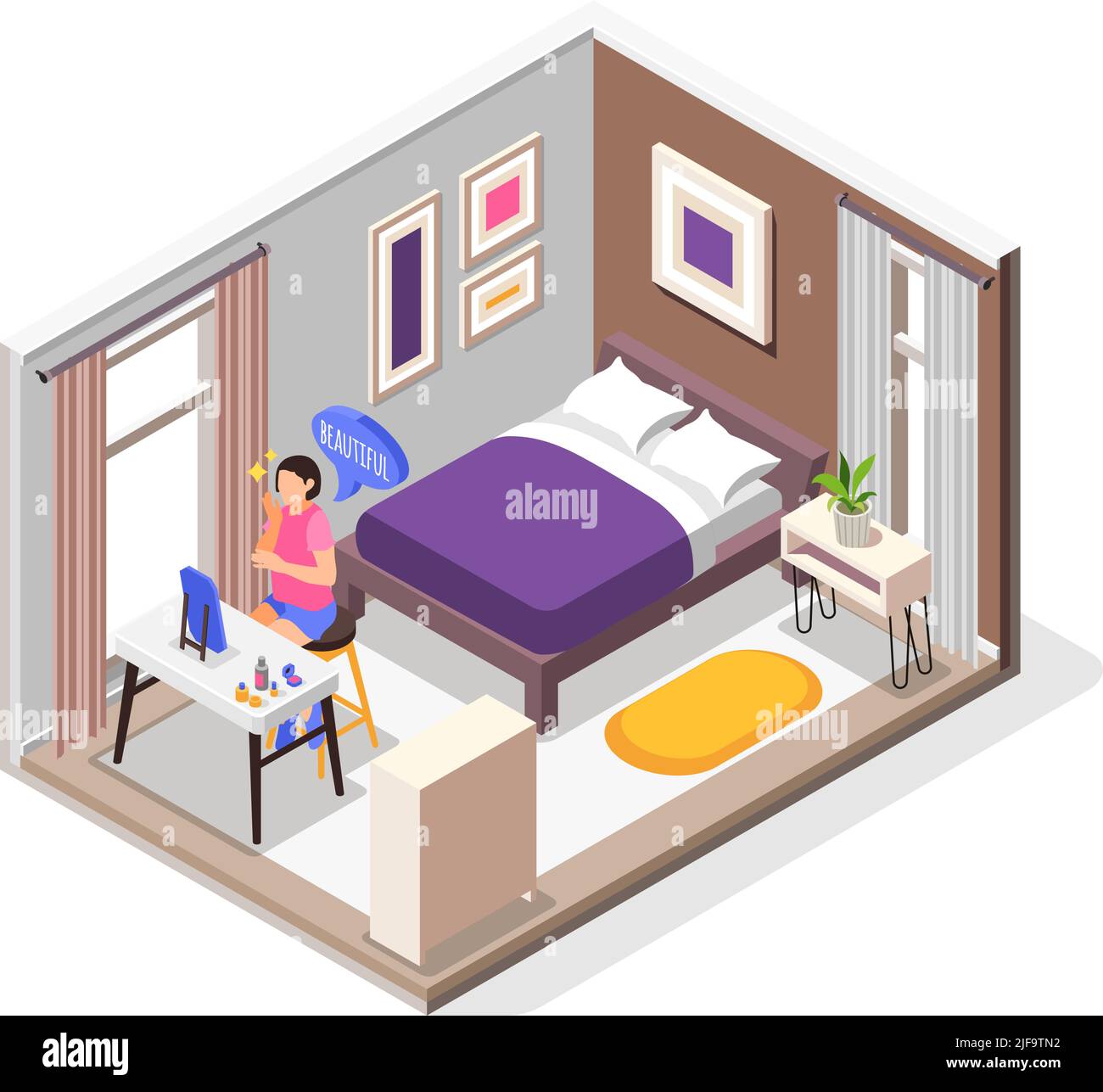 Human needs isometric composition with sleep comfort and beauty symbols ...