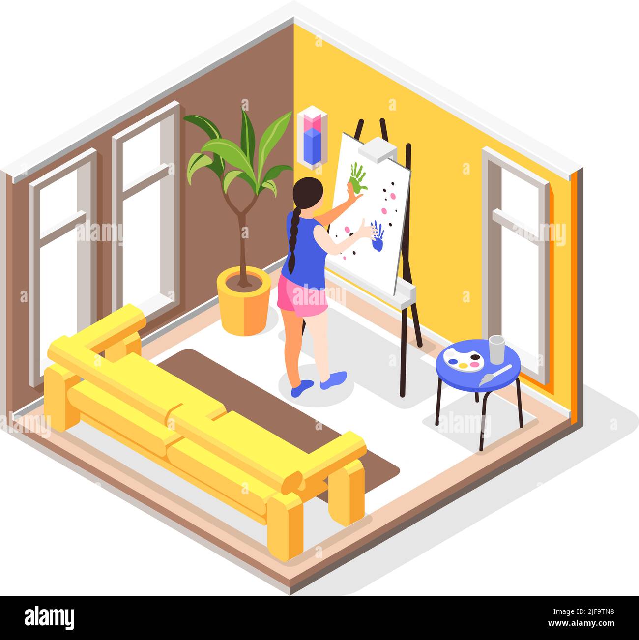 Human needs isometric composition with indoor view of apartment with ...