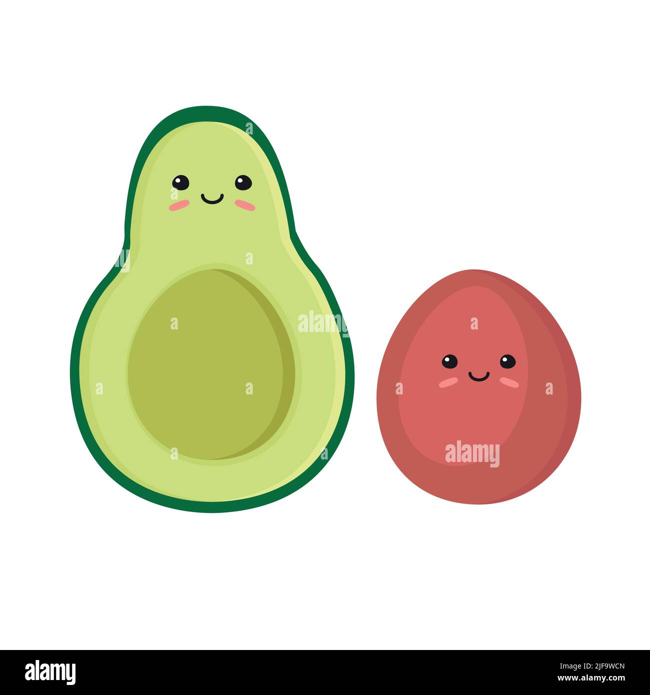 Vector hand drawn flat avocado with baby seed isolated on white ...