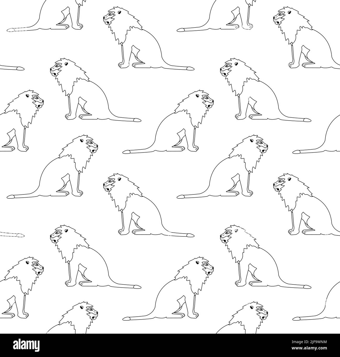 Vector seamless pattern of flat sitting lion isolated on white ...