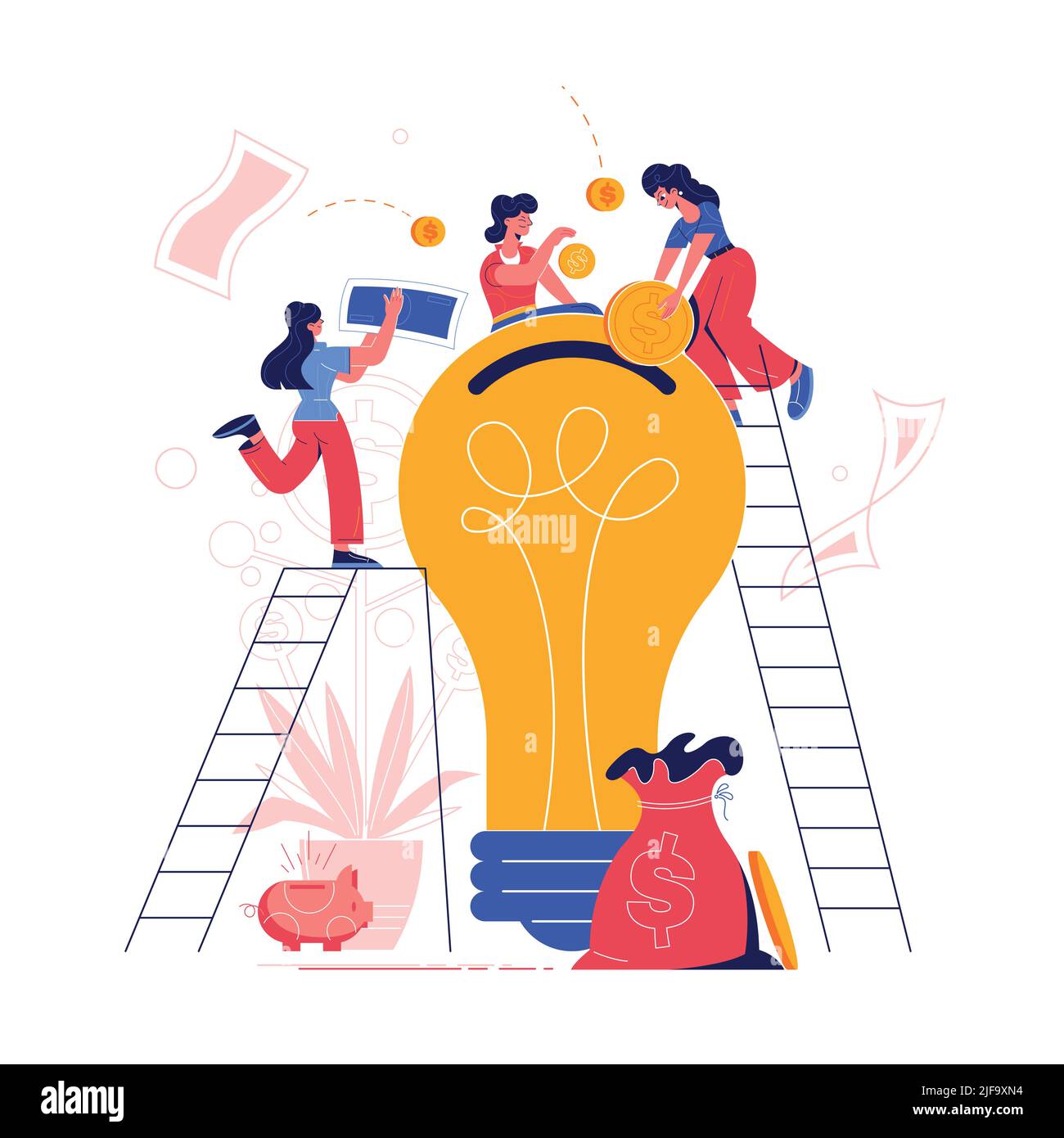 Crowdfunding crowd sourcing symbols flat composition with creative ...