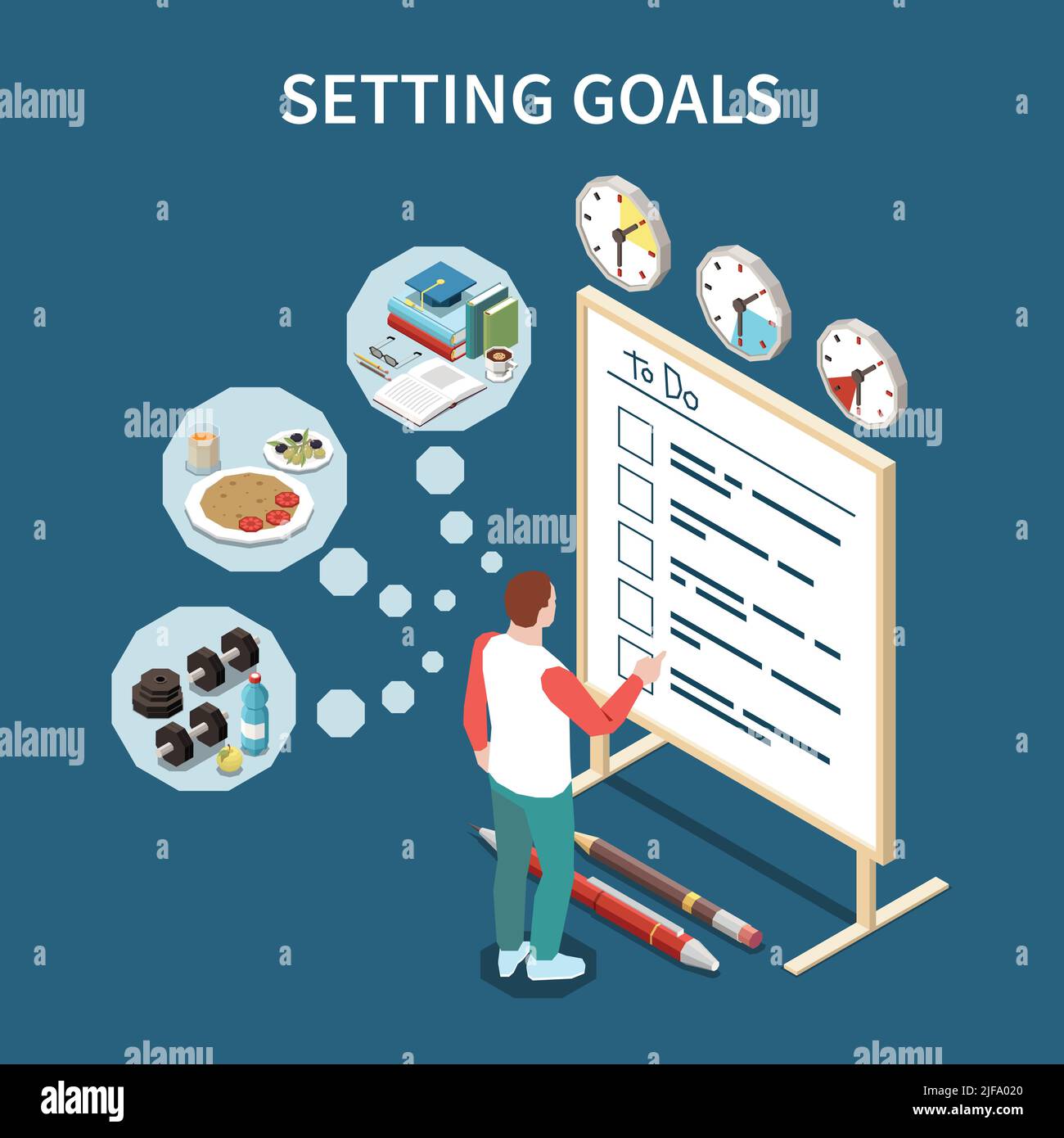 Personal growth self development isometric composition with man and ...