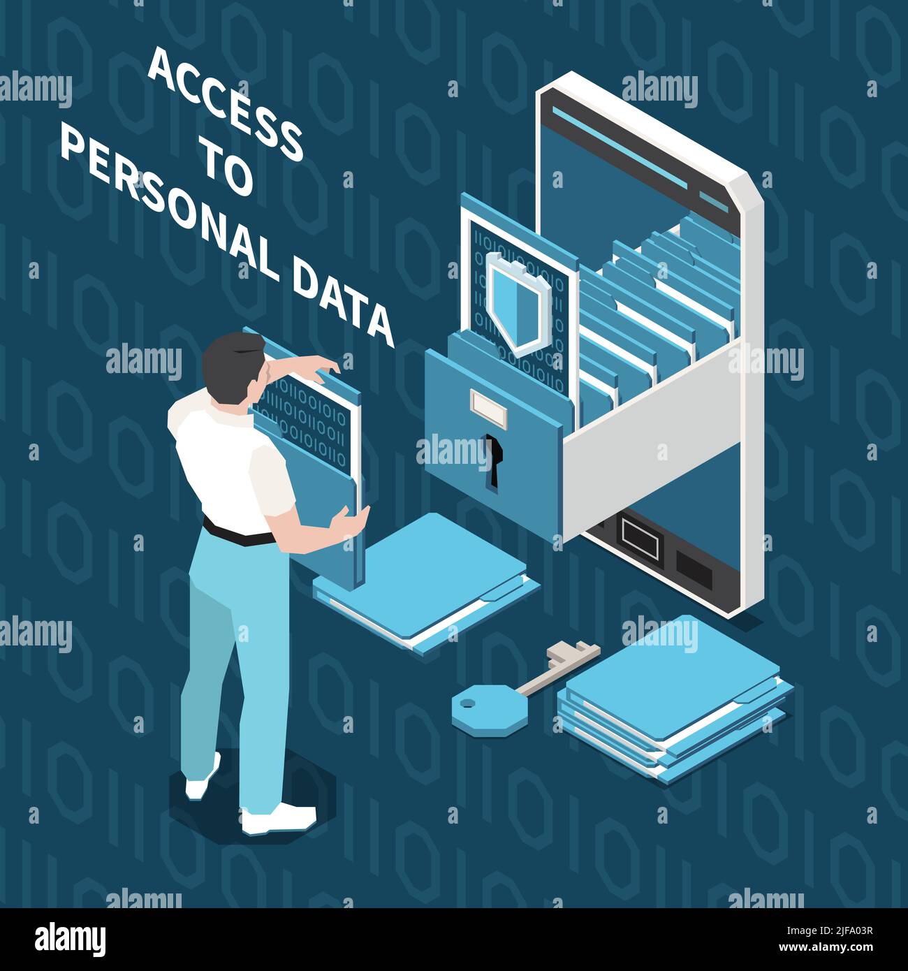 Digital privacy personal data protection isometric composition with ...