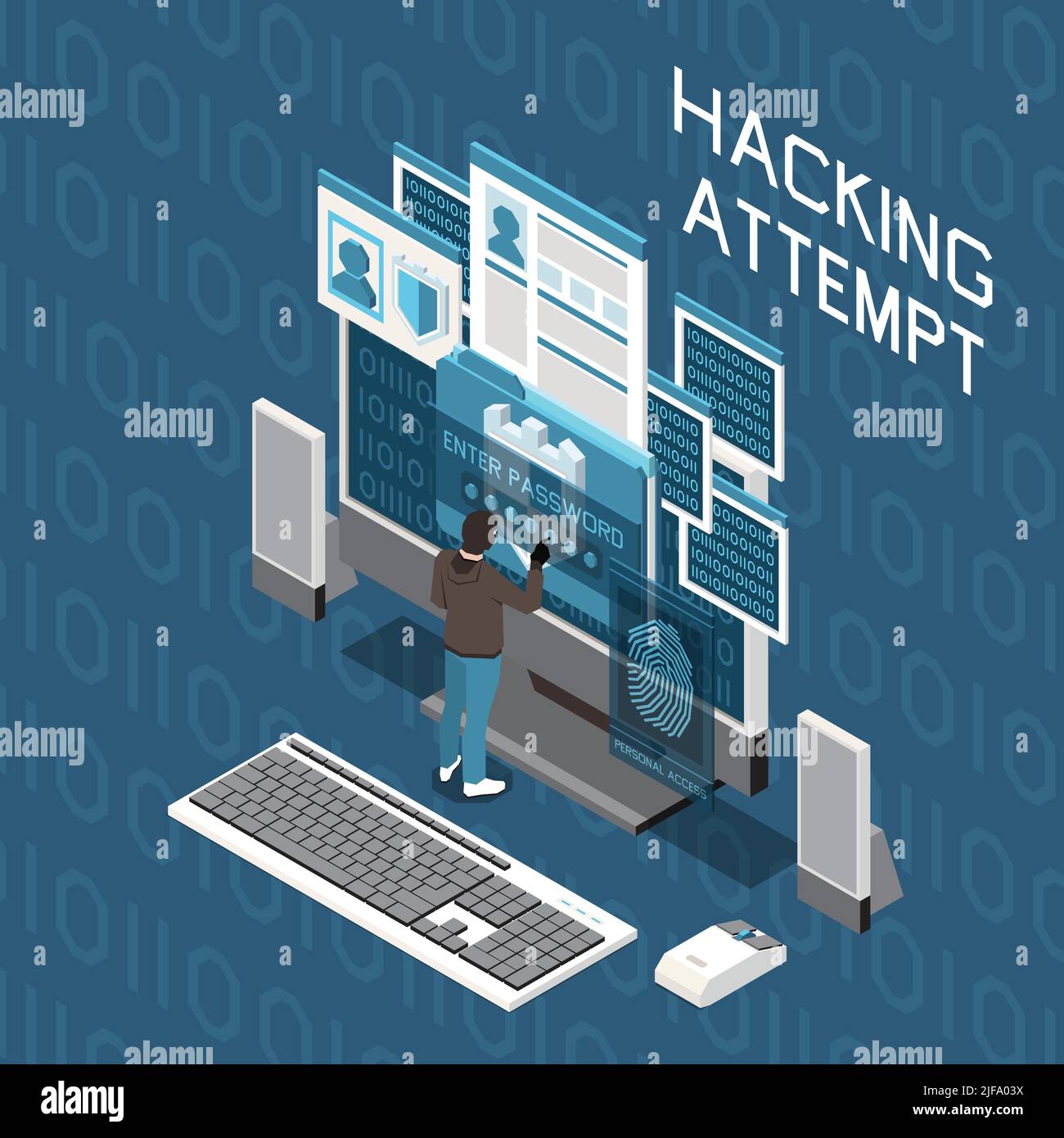 Digital privacy personal data protection isometric composition with ...