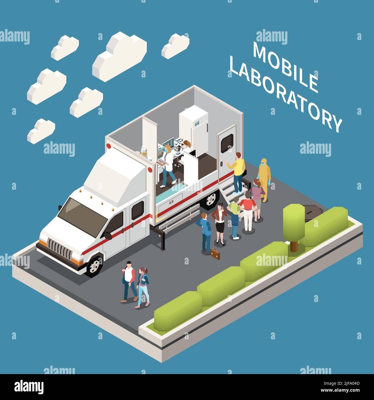 Laboratory diagnostics analysis service isometric composition with text ...