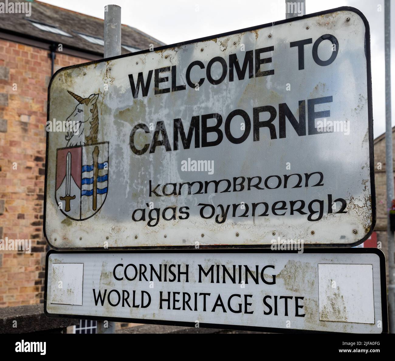 Welcome to Camborne sign in Camborne, Cornwall,UK Stock Photo - Alamy