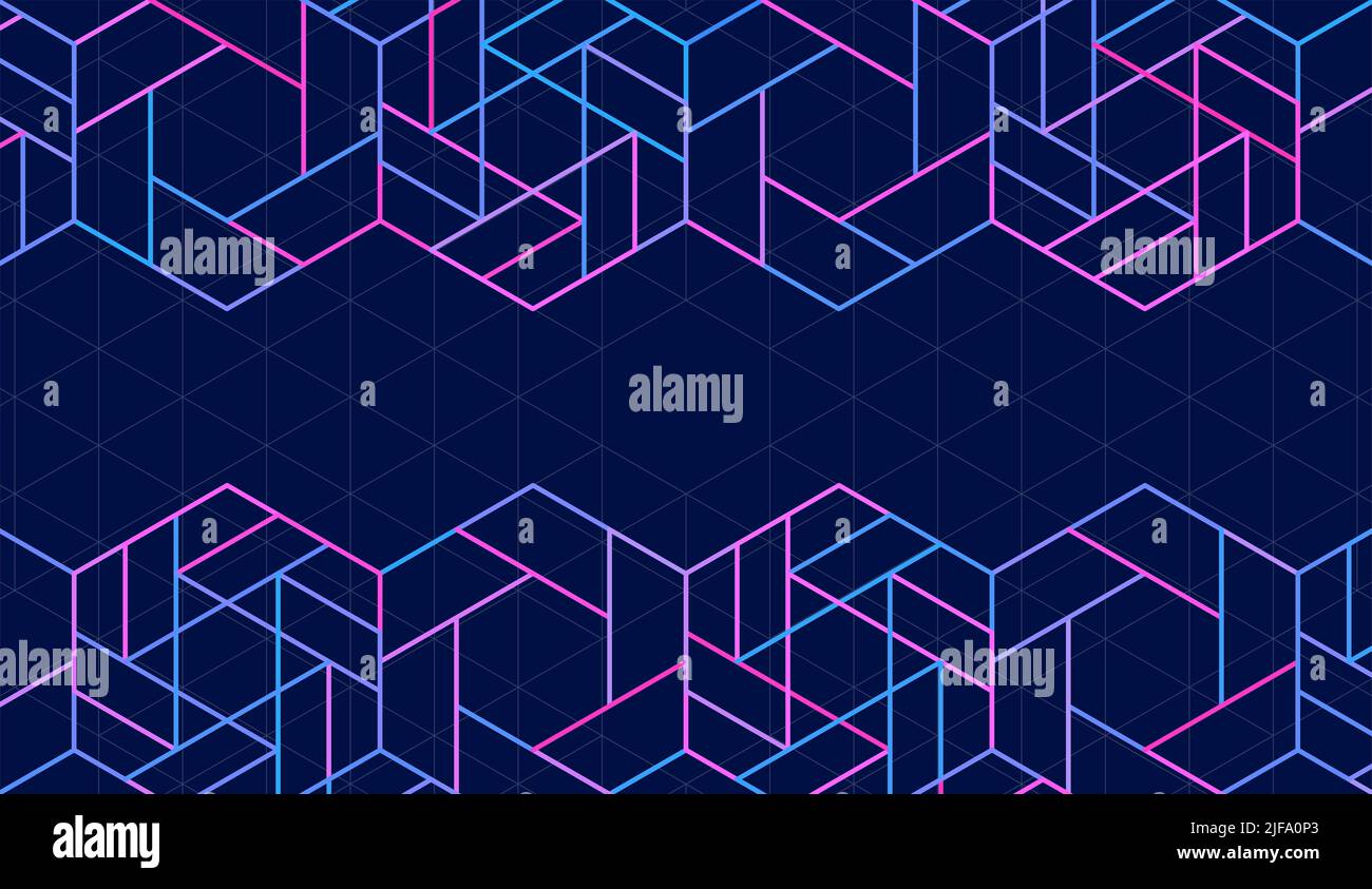 abstract blue pink hexagon, network or electric image, geometric navy ...
