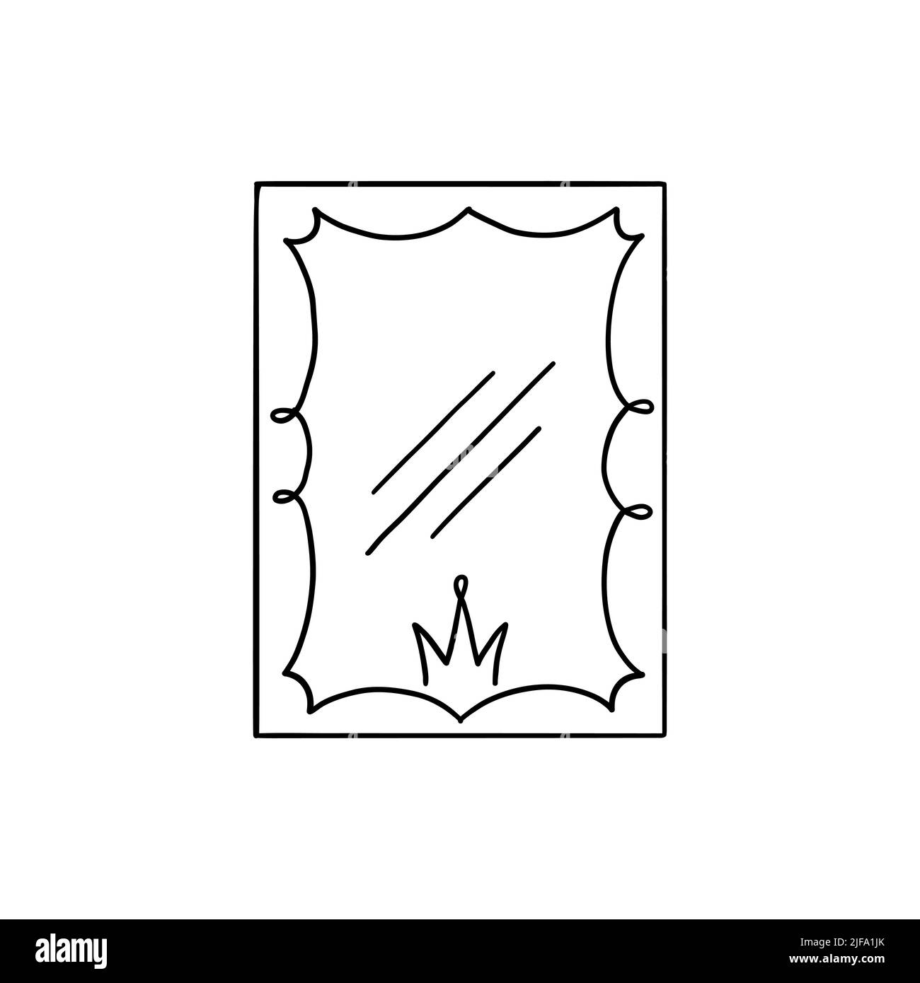 Princess crown mirror frame. Hand drawn doodle mirror with crown for ...