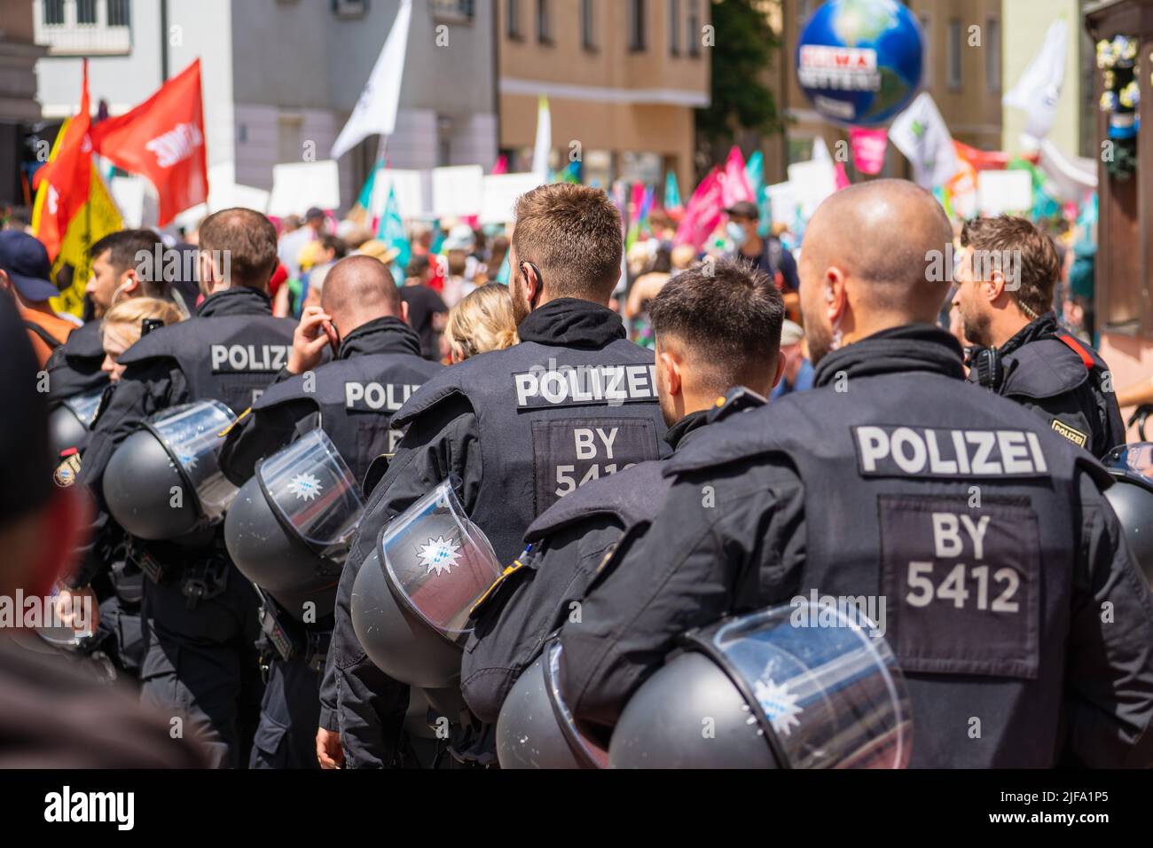 Police in riot gear on demonstration. Keep violent protesters at G7 ...