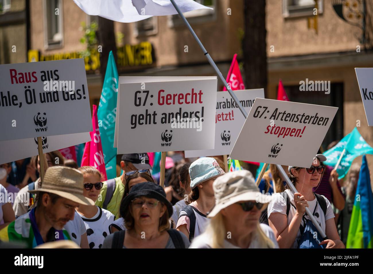 Protesters at the G7 summit demonstration in Munich. Demands for more ...