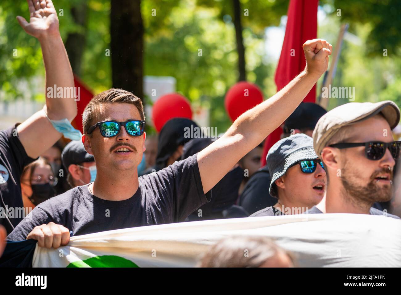 Protesters at the G7 summit demonstration in Munich. Demands for more ...