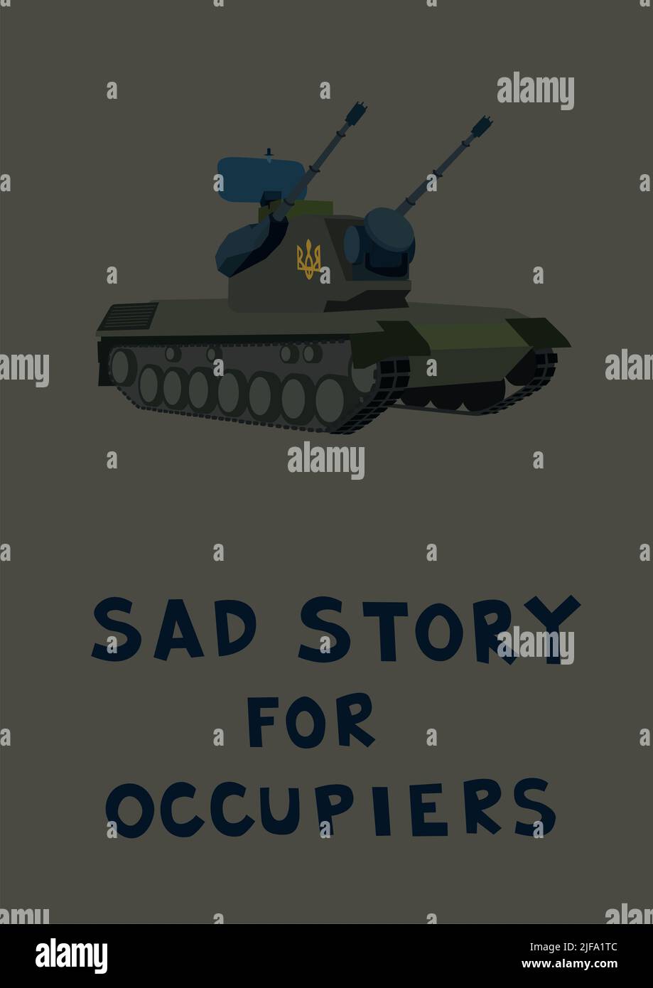 illustration of military armored tank near sad story for occupiers ...