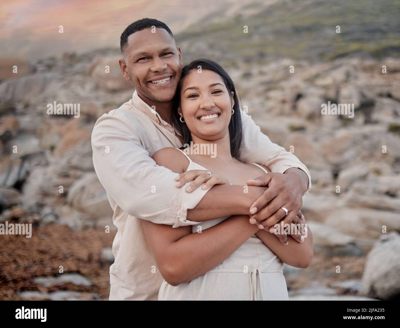 Closeup Portrait Of An Young Affectionate Mixed Race Couple Standing On