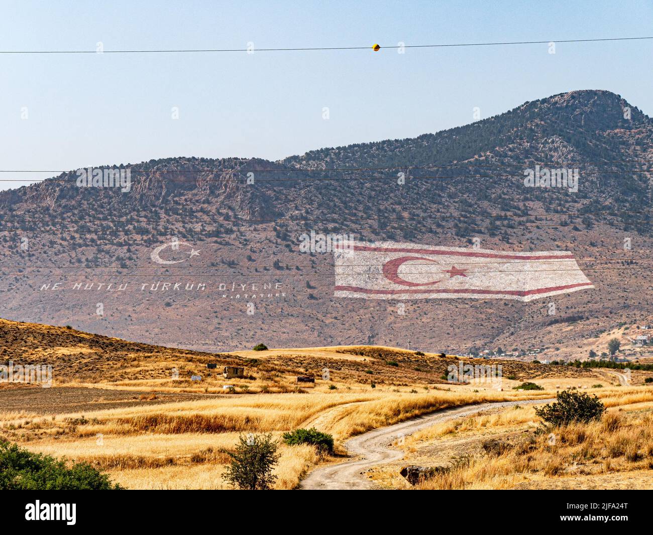Giant Turkish Republic of Northern Cyprus and nationalist slogan ...