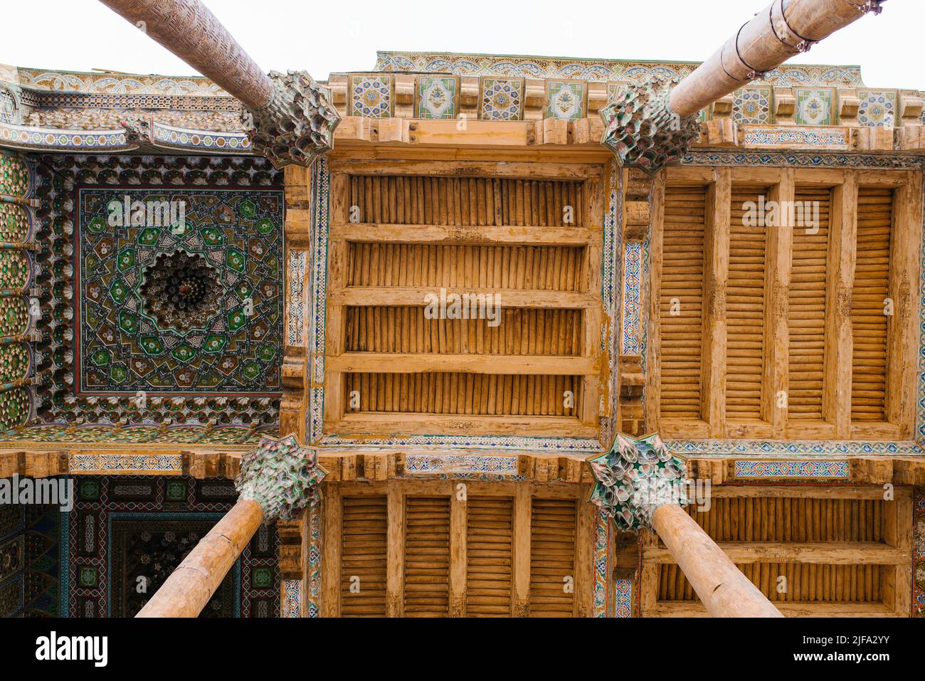 Bukhara, Uzbekistan. December 2021. Painted ceiling of the Bolo House ...