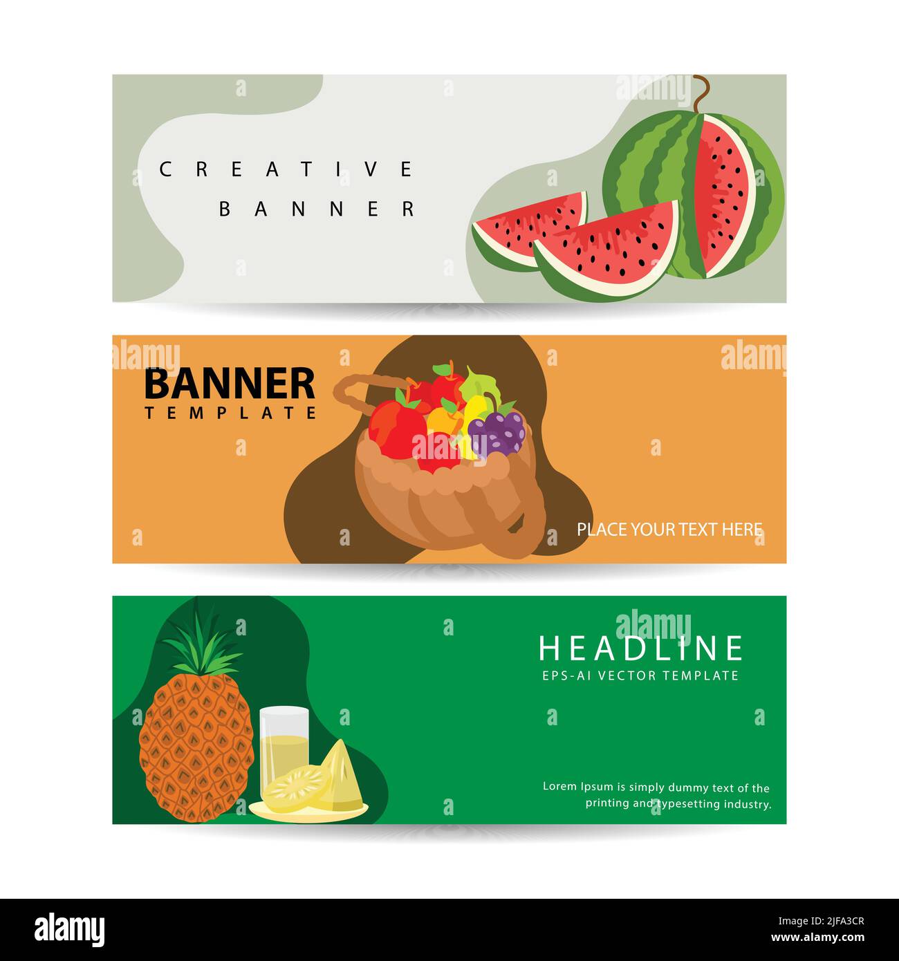 set horizontal banner Fresh fruits and tropical fruits background ...