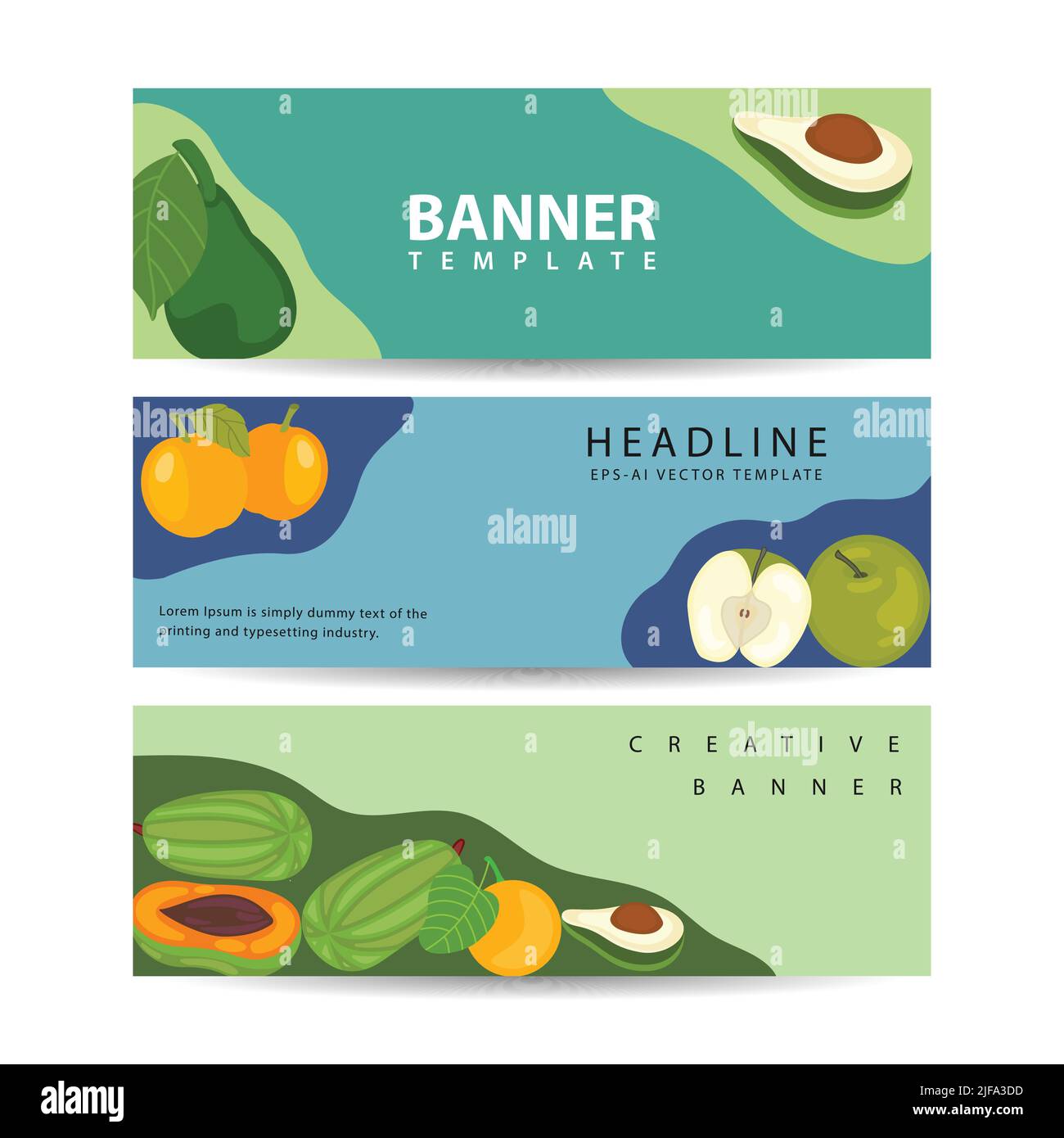 three set of banners with healthy fruit for diet vector illustration ...