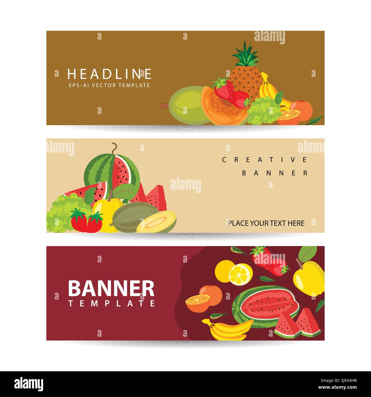 Fresh fruits tropical summers background vector banners for market ...