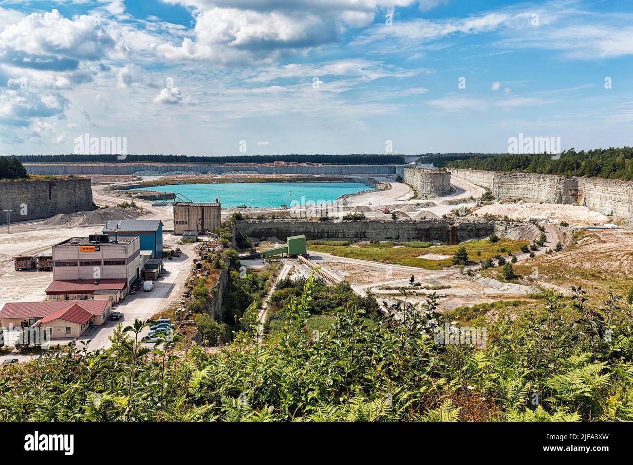 Limestone quarrying area, viewpoint at the quarry, cement production ...