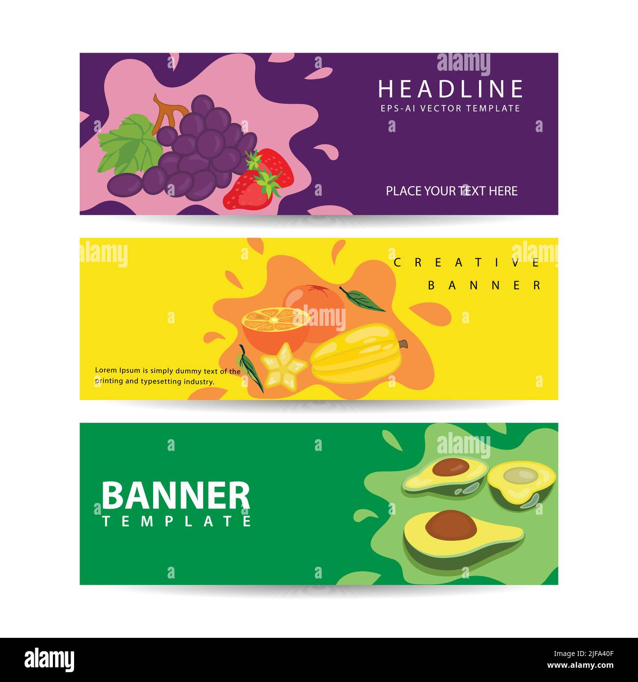 Fresh fruit banner for juice market with fruit splash vector ...