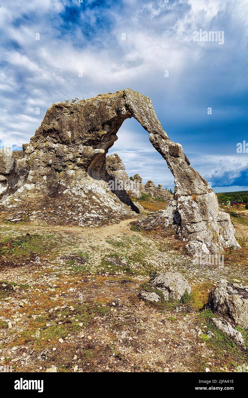 Hiking trail through rock gate Lergravsporten, limestone formation in ...