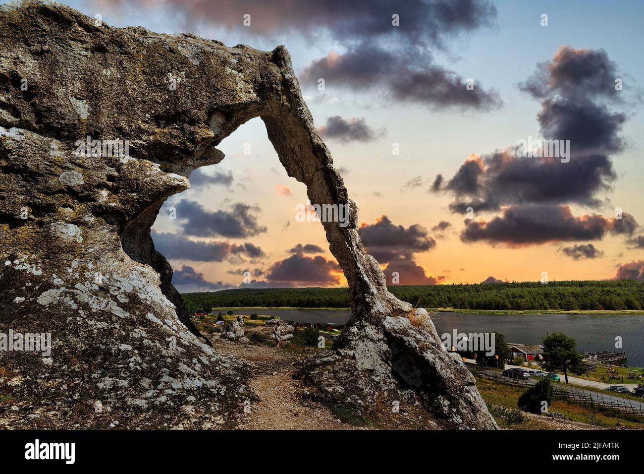 Hiking trail through rock gate Lergravsporten, limestone formation in ...