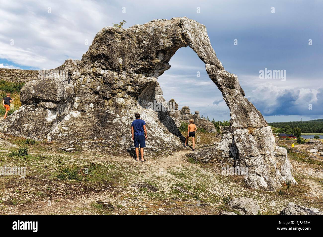 Hiking trail through rock gate Lergravsporten, limestone formation in ...