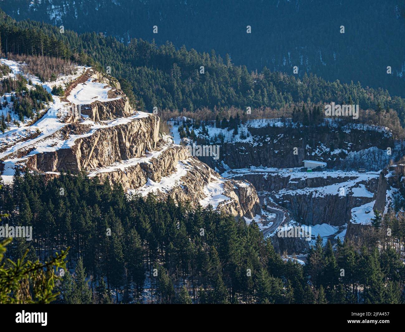 Snow-covered quarry in the Black Forest, Mummelsee, Baden-Wuerttemberg ...