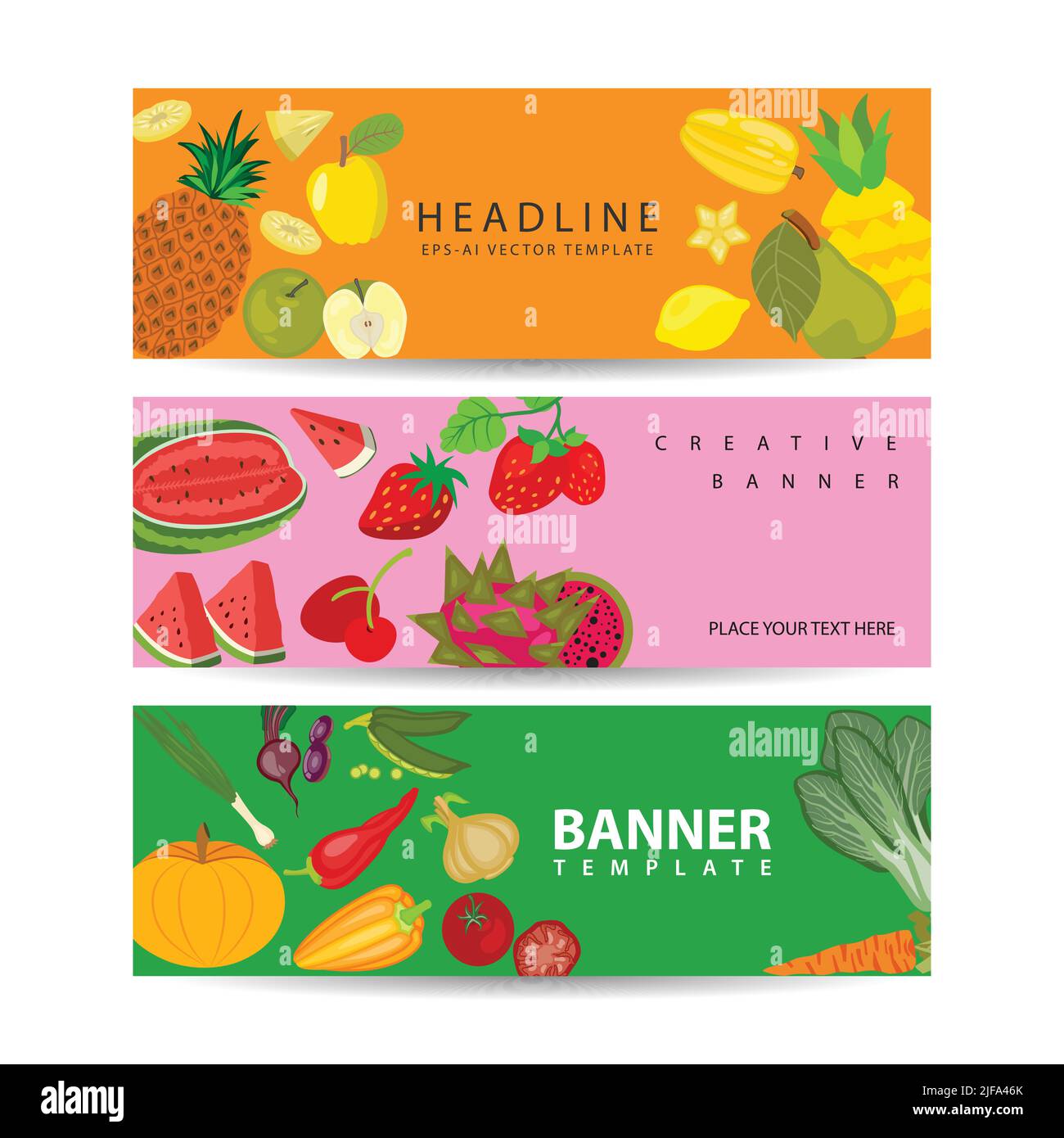 Banners with Tropical Fruits Background Vector Illustration Stock ...