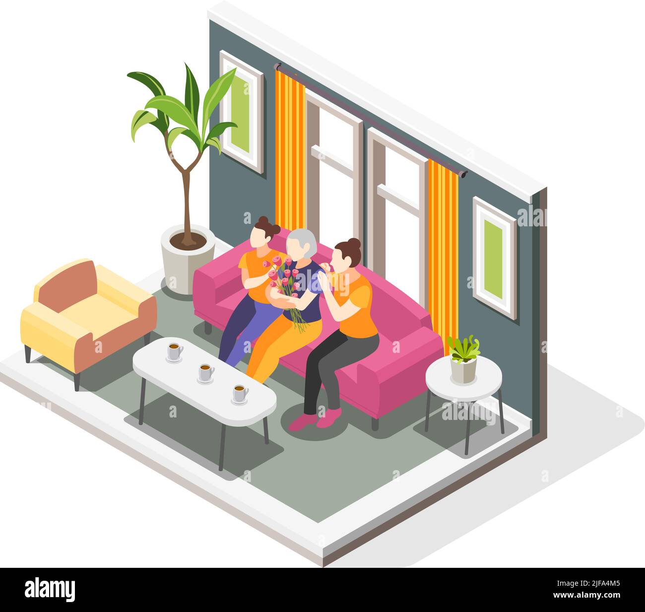 International womens day isometric composition with home interior and ...