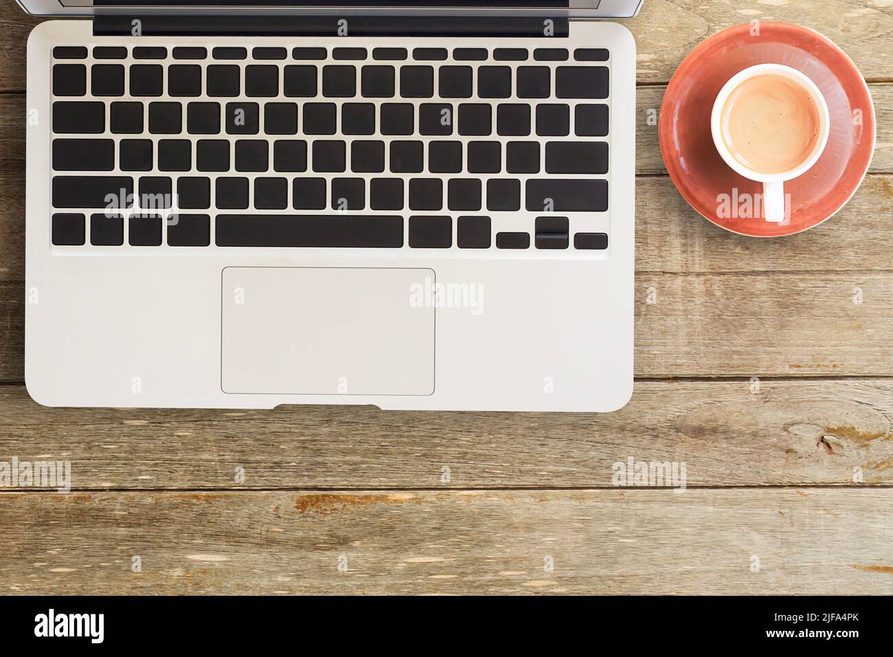 Notebooks and laptop with cup of coffee on office desk or wood table ...