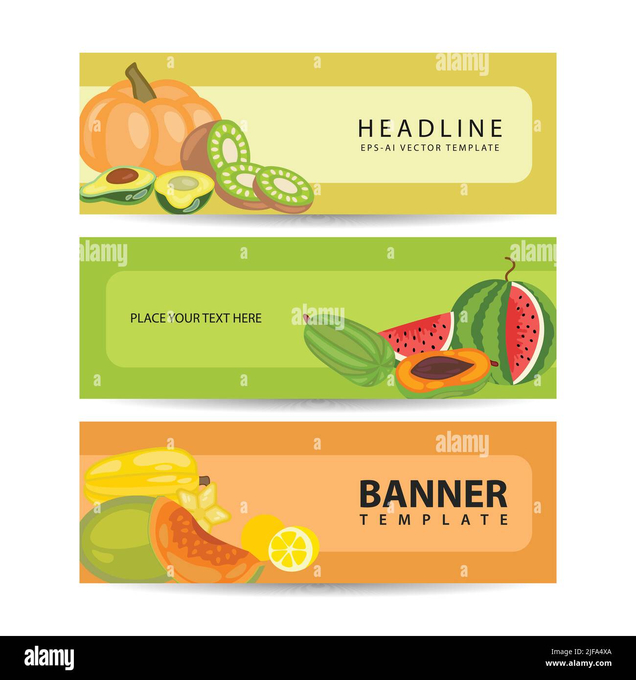 Healthy food banners set.Fresh fruit and vegetable.Vector illustration ...