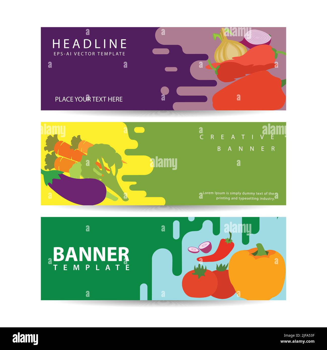 Vegetables and farm veggies, food harvest products, vector banners ...