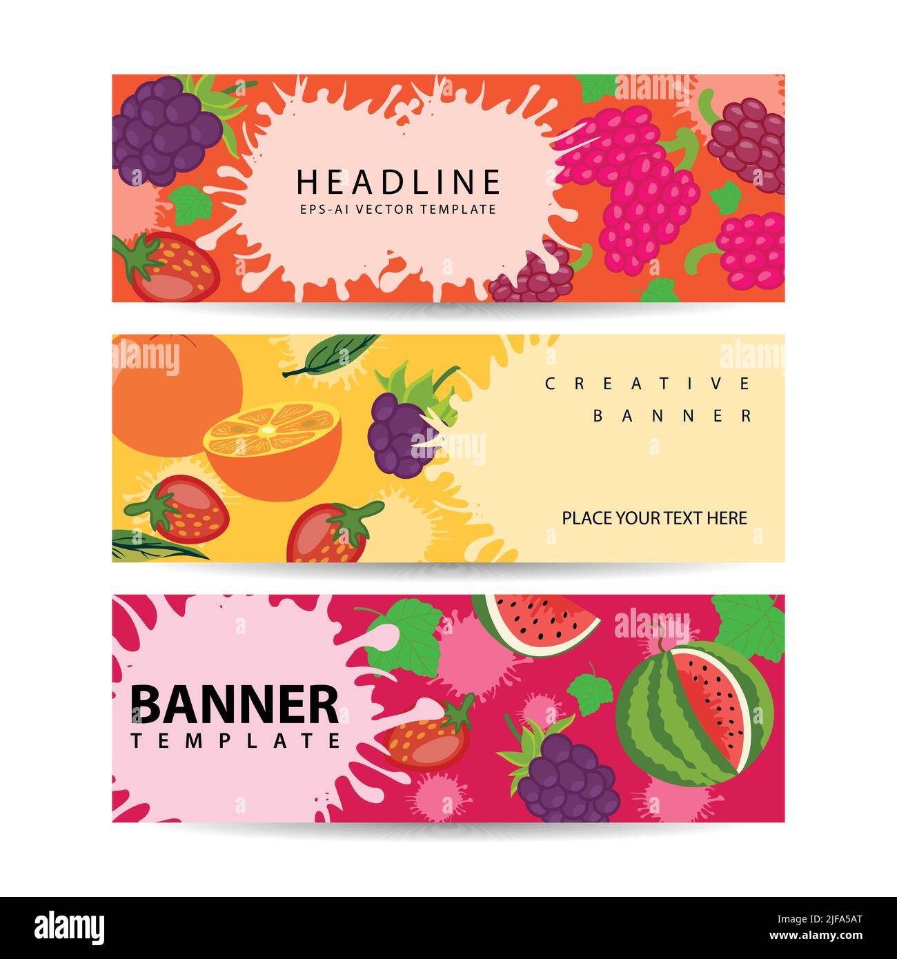 Fresh fruits and berries banners. Vector illustration with tropical ...