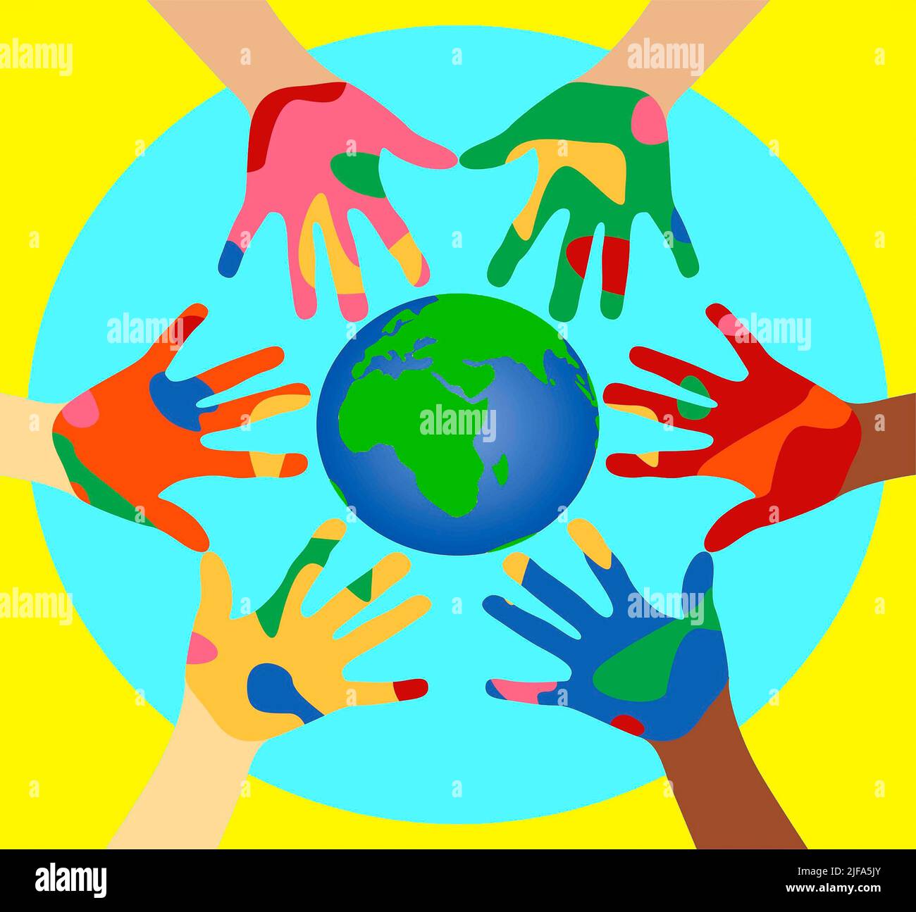 Concept of cultural diversity, world race day, colored hands with ...