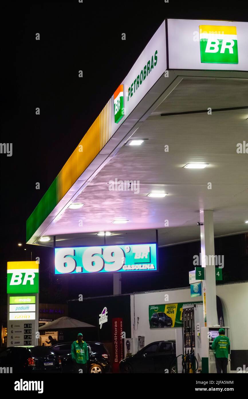 Sao Paulo, Brazil: oil company and gas station Petrobras BR. High ...