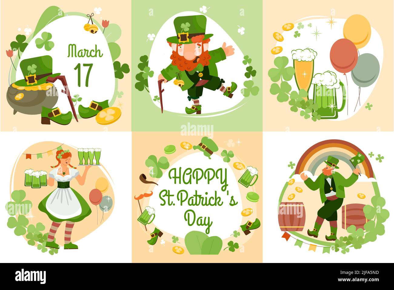 Patrick day set of six flat compositions with clover blossoms irish ...